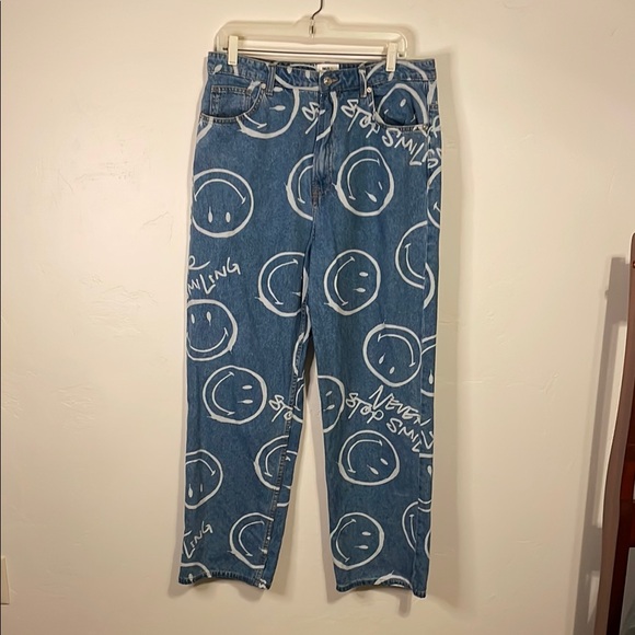 H&M | Jeans | Hm Blue Smiley Face Wide Leg Jeans | Poshmark